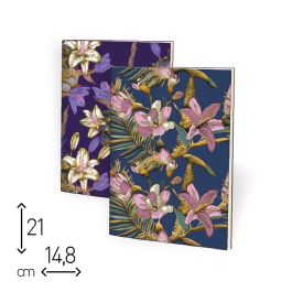 SET 2 QUADERNI CUCITI - 15X21 CM - 80 PAGINE RIGHE - FIORI D'ORO (COD ...